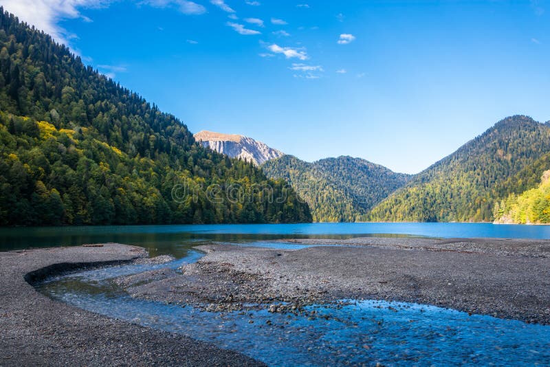 Mountain lake Ritsa. stock image. Image of bright, october - 73703585