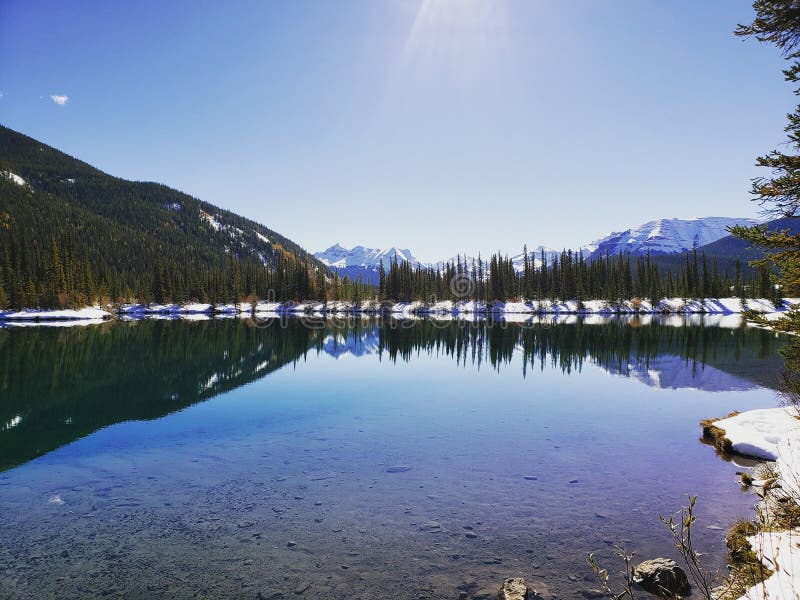 Mountain and lake scene stock image. Image of reflections - 160433461
