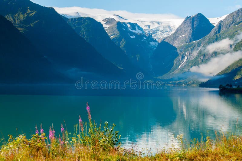Mountain Lake Sunrise in Norway Stock Image - Image of light, rocky ...