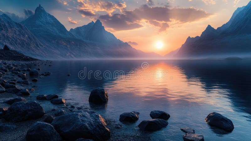 Mountain Lake Sunset stock image. Image of nature, reflection - 376682365