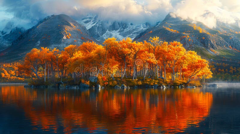 A Mountain Lake with Trees in the Fall Stock Photo - Image of autumn ...