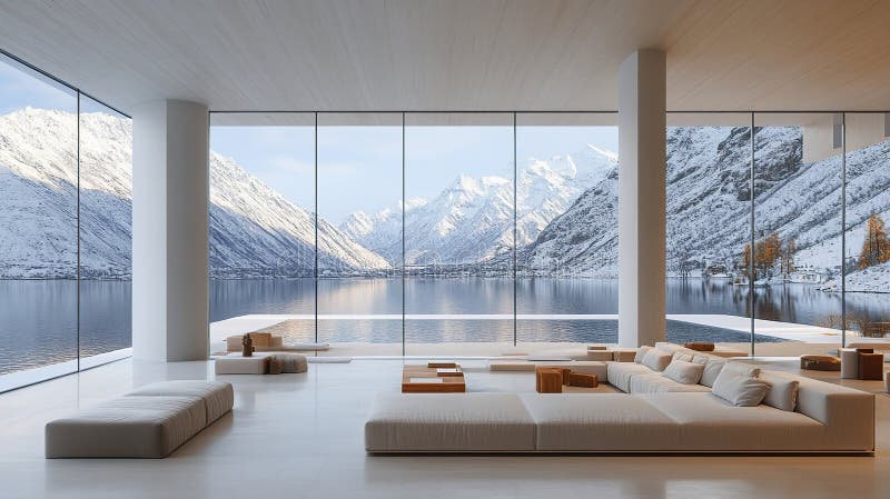 Mountain Lake View Modern Home Interior Relaxation Stock Illustration ...