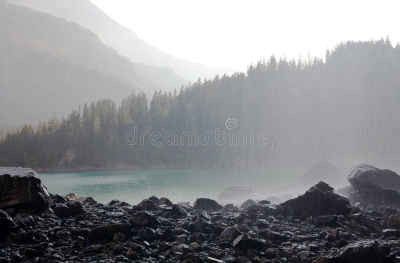 Mountain Lake and Waterfall on Foreground Stock Image - Image of alpine ...