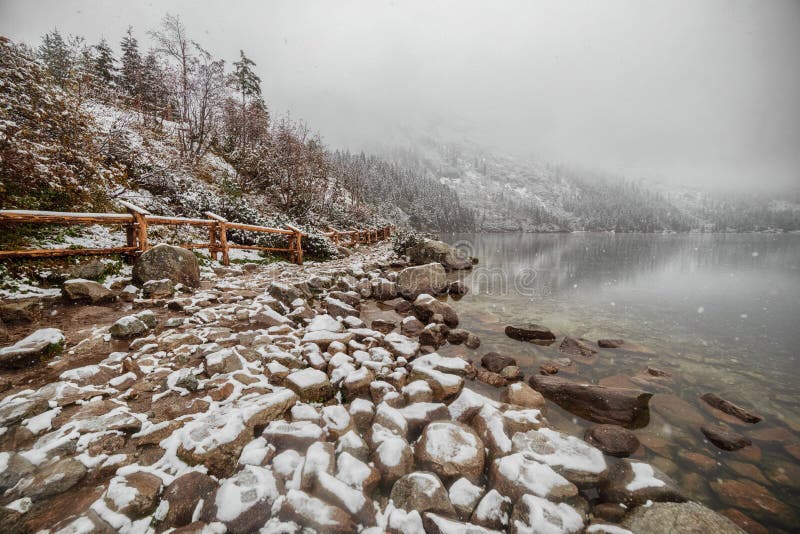 Mountain Lake in Winter. Side View. Morske Oko. Poland Stock Image ...