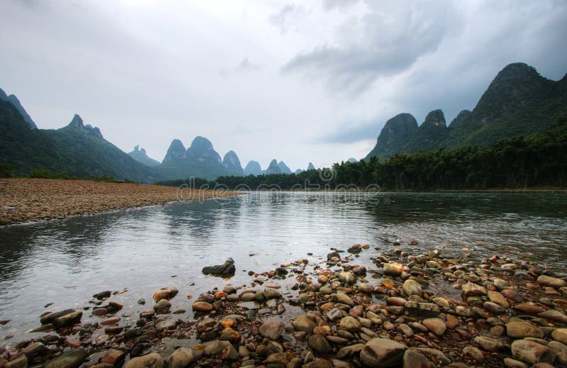 Landscape of Li River in Winter, Guilin, China Stock Photo - Image of ...