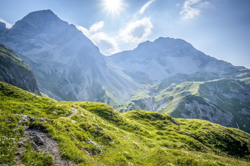 Mountain Landscape of the Allgau Alps Stock Photo - Image of meadow ...