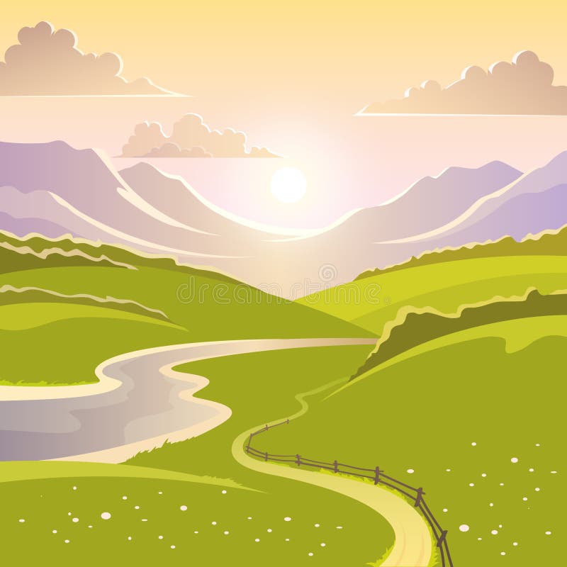 Colorful Artistic Mountain Path in a Sunny Day Stock Illustration ...