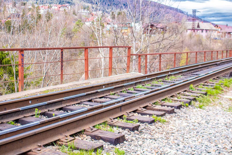Train Rails at the Mountain Spine Stock Image - Image of river, shrub ...