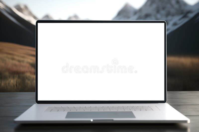 Mountain Landscape with Blank Laptop Screen , Mockup. Generative AI ...