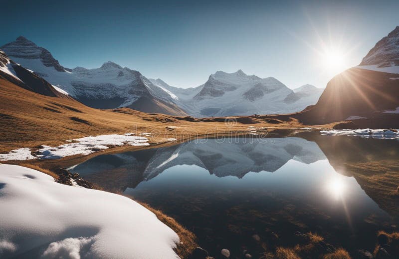 Mountain Landscape with Blue Lake Slow Mountain Stock Illustration ...