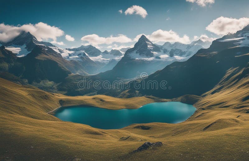 Mountain Landscape with Blue Lake Slow Mountain Stock Illustration ...