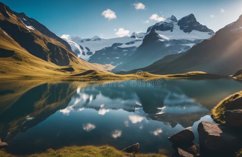 Mountain Landscape with Blue Lake Slow Mountain Stock Illustration ...