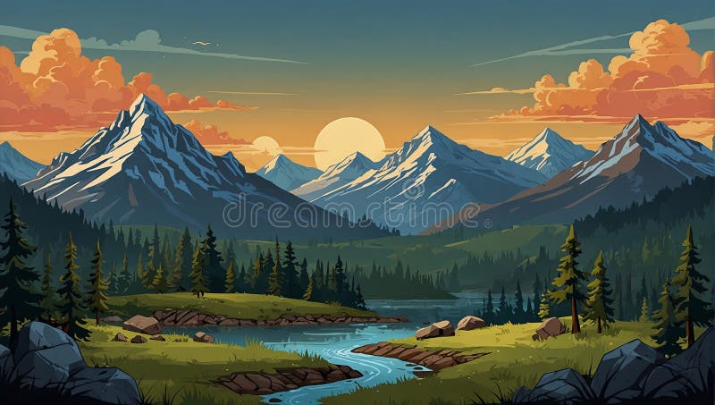 Mountain Landscape, Continuous Scenic Background with Separated Layers ... Mountain Landscape, Continuous Scenic Background with Separated Layers ...