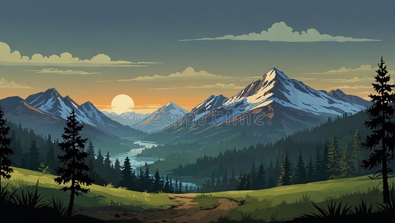 Mountain Landscape, Continuous Scenic Background with Separated Layers ... Mountain Landscape, Continuous Scenic Background with Separated Layers ...