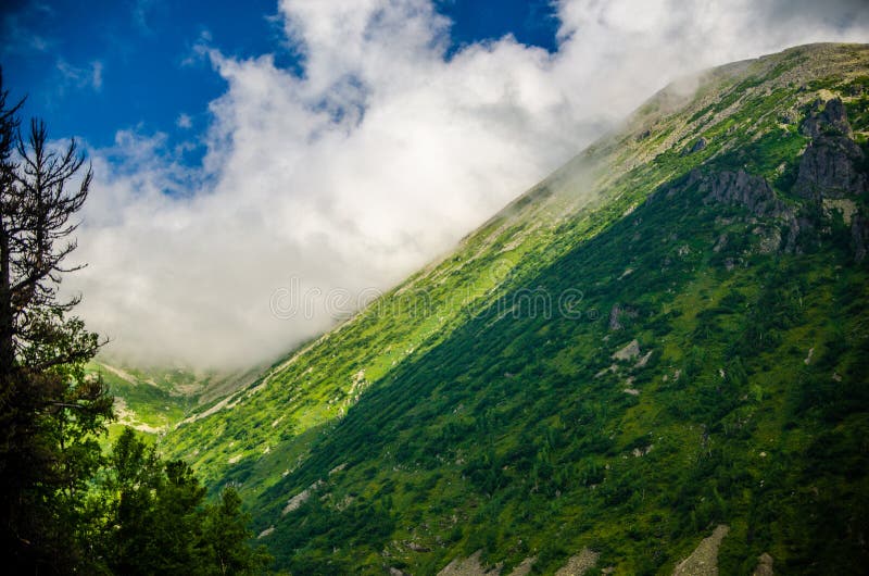 Mountain Landscape. Deciduous Forest. Cloud on Top. Morning Light Stock ...