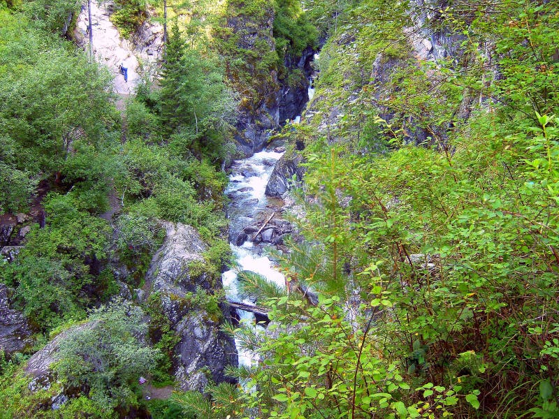 Mountain Landscape. Deep Gorge, Along the Bottom of Which Flows the ...