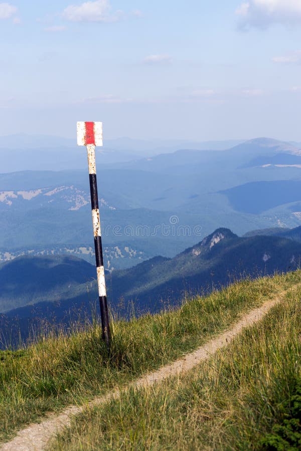 Mountain Landscape with Direction Sign Stock Photo - Image of direction ...