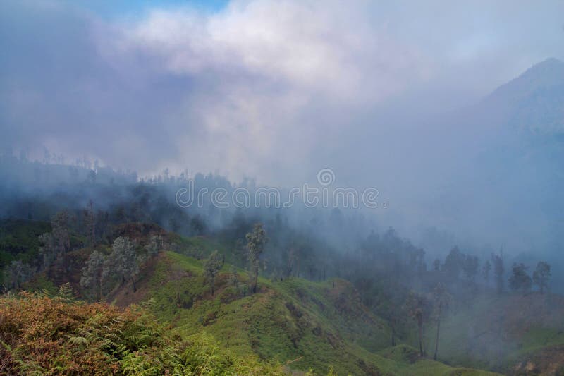 Mountain Landscape at Down through Smoke and Fog Stock Image - Image of ...