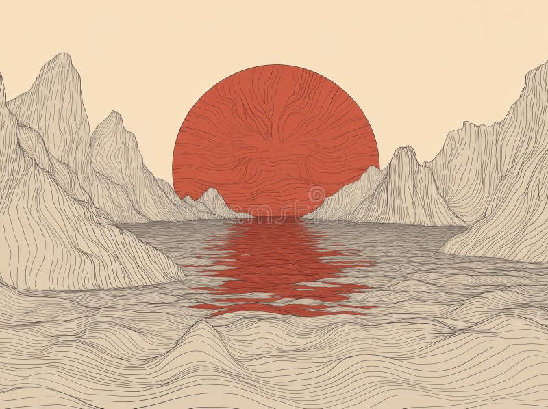 A Mountain Landscape Drawn with a Single, Flowing Line Stock Image ...