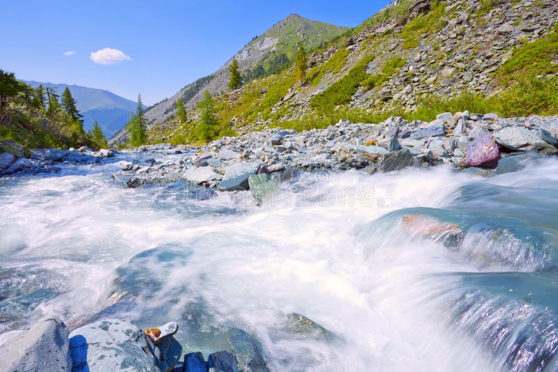 Mountain Landscape with Fast River Stock Image - Image of cascade ...