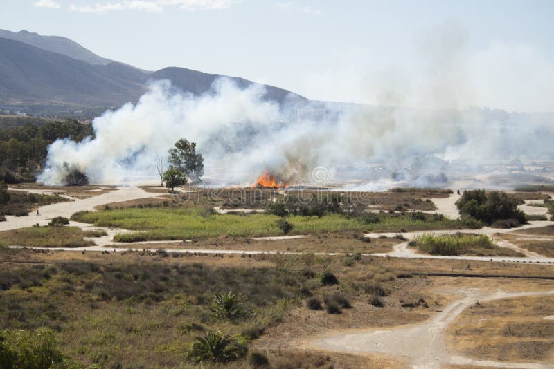 Mountain Landscape with Fire Stock Photo - Image of natural, sunset ...