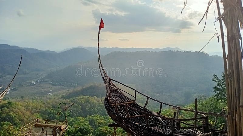 Mountain Landscape and Flying Ship Stock Photo - Image of wind, bridge ...