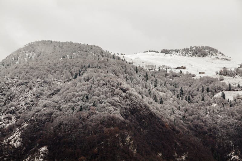 Mountain Landscape Half Snow and Grey Sky Stock Photo - Image of ...