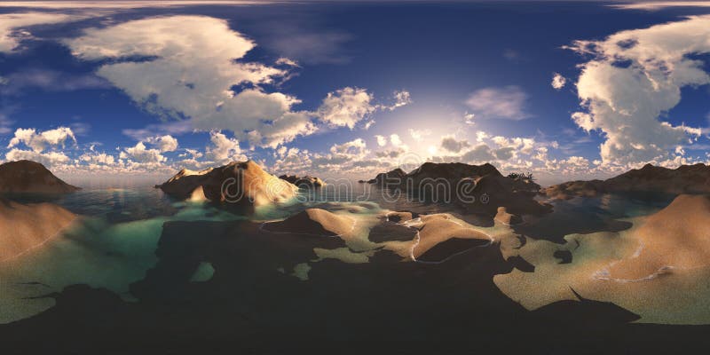 Mountain Landscape, Sunrise in the Mountains, HDRI Stock Illustration ...