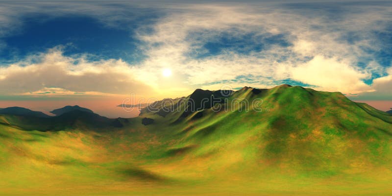 Mountain Landscape, Sunrise in the Mountains, HDRI Stock Illustration ...