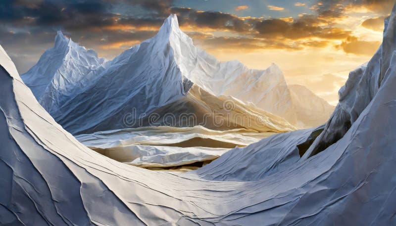 Mountain Landscape Made of Wrinkled White Paper As Snow Stock ...