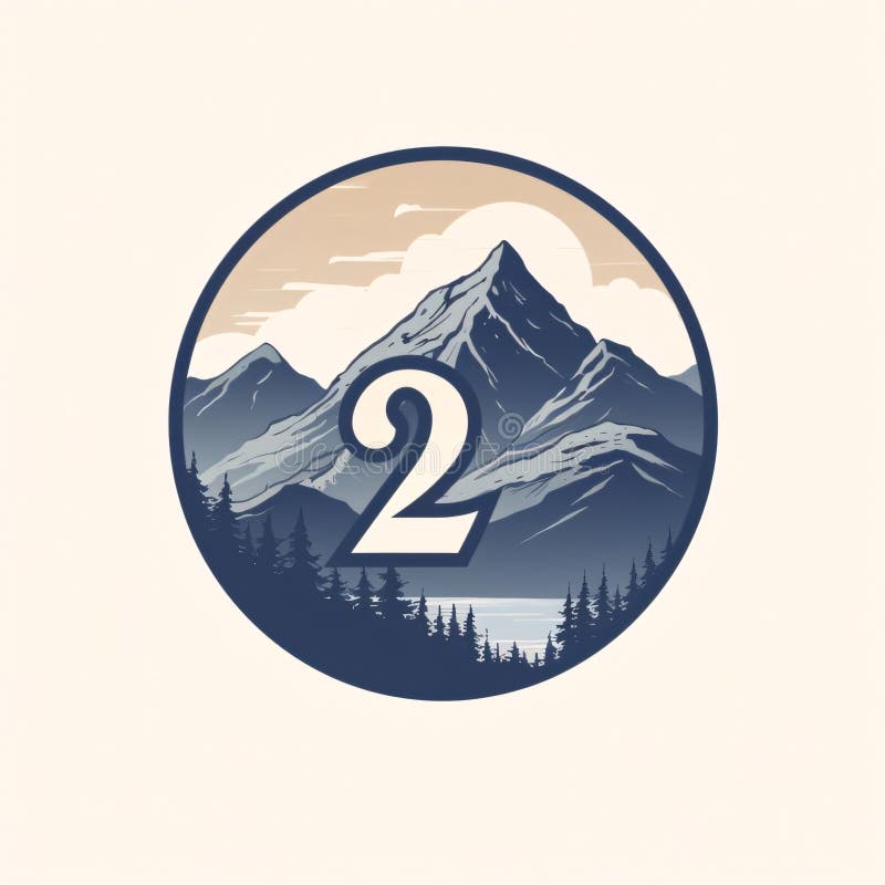 Mountain Landscape with the Number 2 in a Circle. Vector Illustration ...