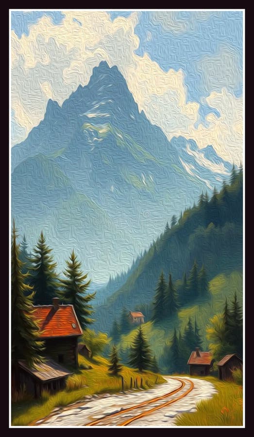 Mountain Landscape in Oil Paint. Pattern for Printing on Wall ...