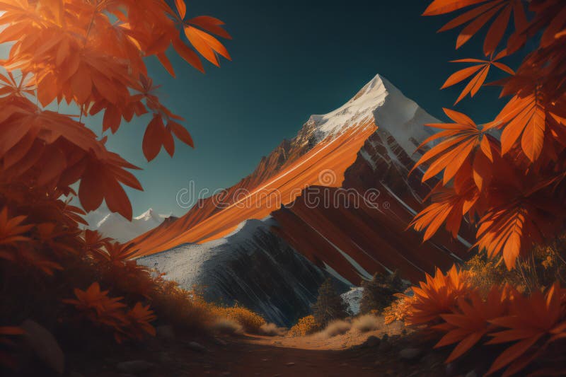 Mountain Landscape with Orange Leaves. Generative Ai Stock Illustration ...