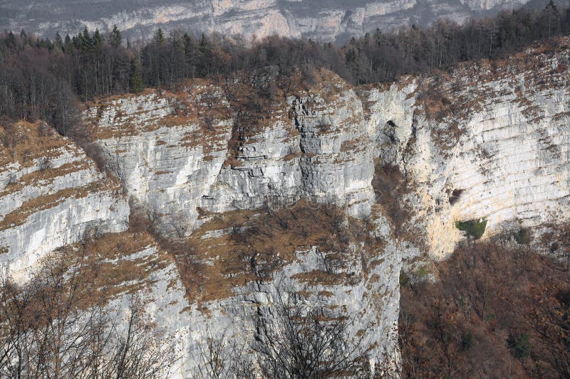 Mountain Landscape with Overhanging Rock and Trees Stock Image - Image ...