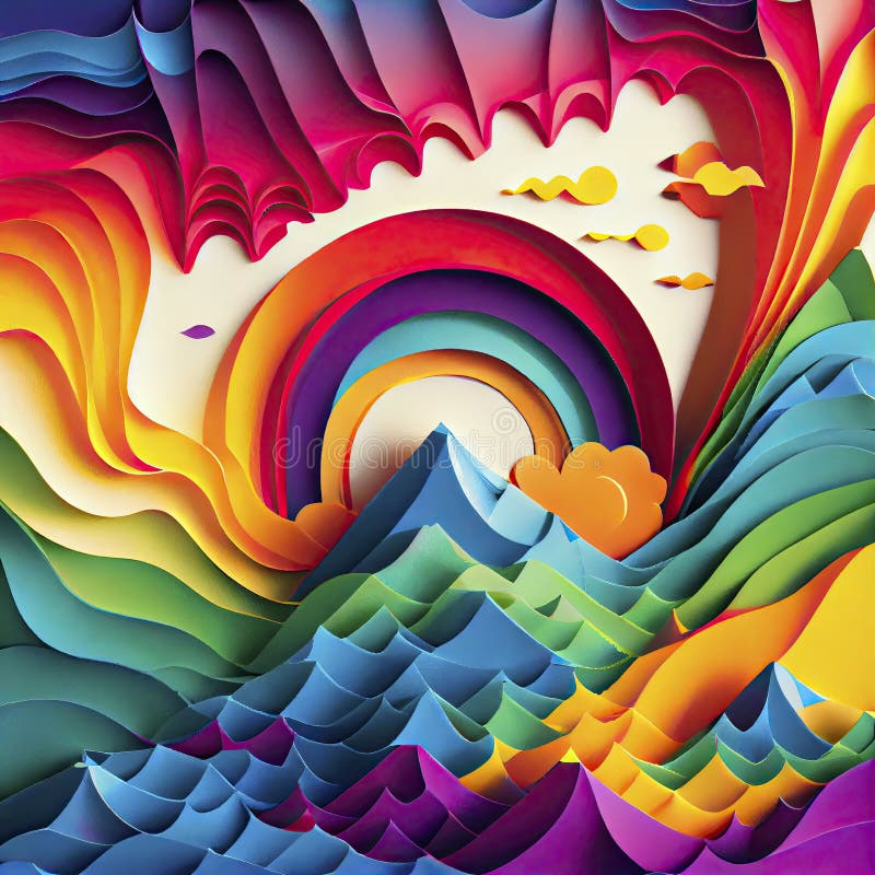 Mountain Landscape. Paper Art Stock Illustration - Illustration of ...