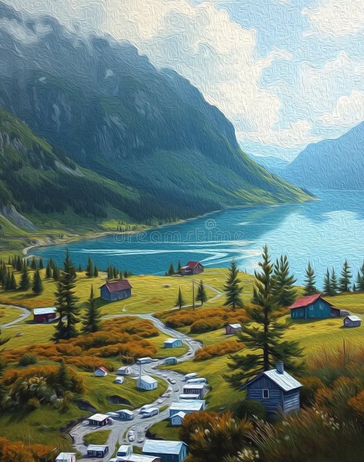 Norway . Mountain Landscape. Pattern with Oil Paint for Printing on ...