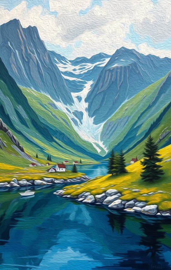 Norway . Mountain Landscape. Pattern with Oil Paint for Printing on ...