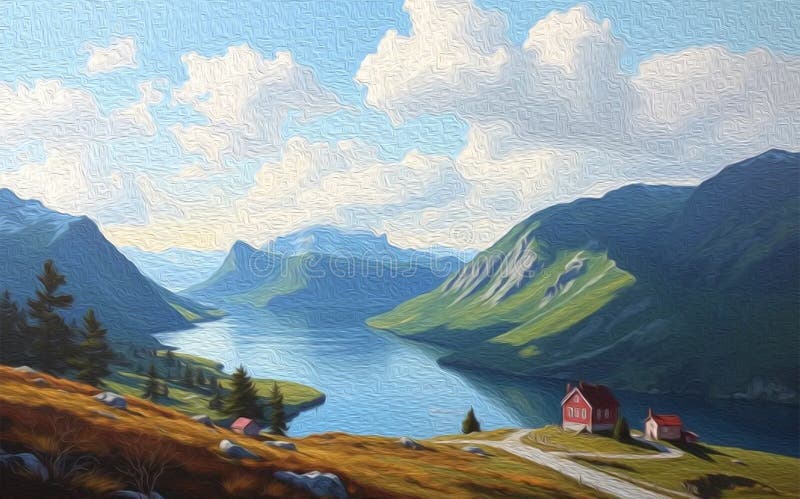 Norway . Mountain Landscape. Pattern with Oil Paint for Printing on ...