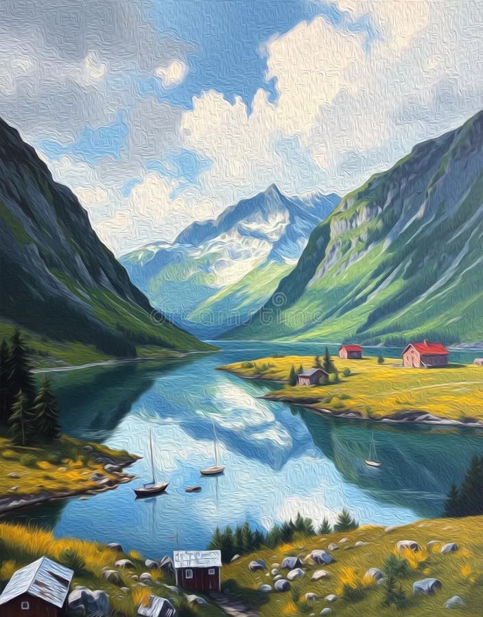 Norway . Mountain Landscape. Pattern with Oil Paint for Printing on ...