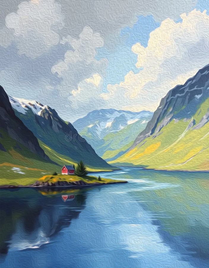 Norway . Mountain Landscape. Pattern with Oil Paint for Printing on ...