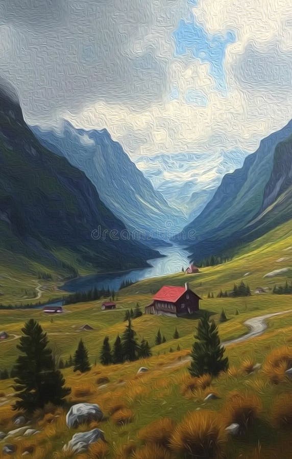 Norway . Mountain Landscape. Pattern with Oil Paint for Printing on ...