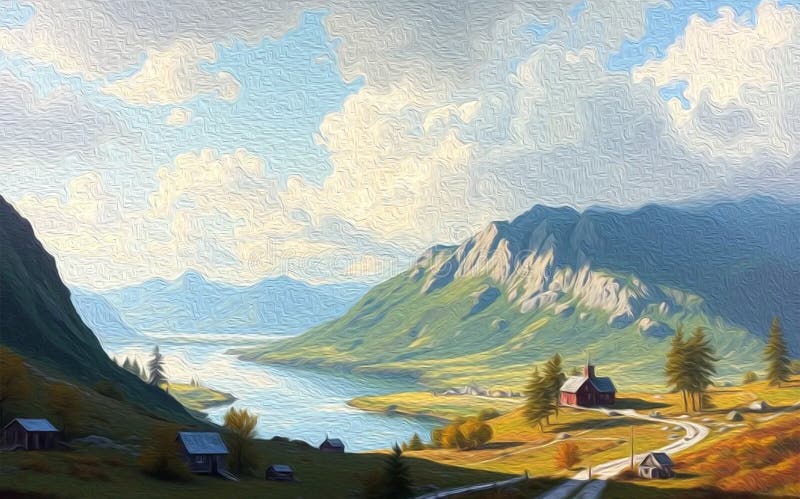 Norway . Mountain Landscape. Pattern with Oil Paint for Printing on ...