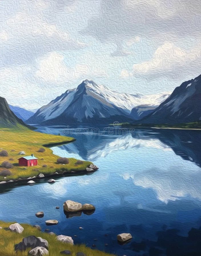 Norway . Mountain Landscape. Pattern with Oil Paint for Printing on ...