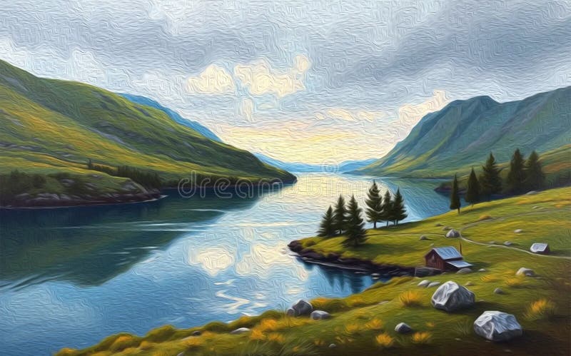 Norway . Mountain Landscape. Pattern with Oil Paint for Printing on ...