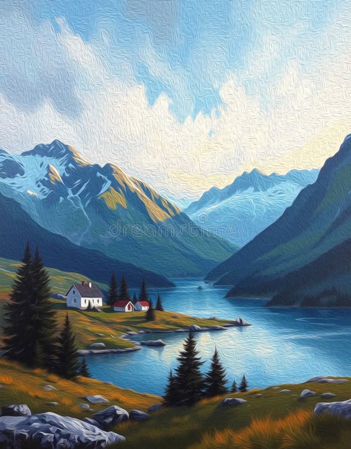 Norway . Mountain Landscape. Pattern with Oil Paint for Printing on ...