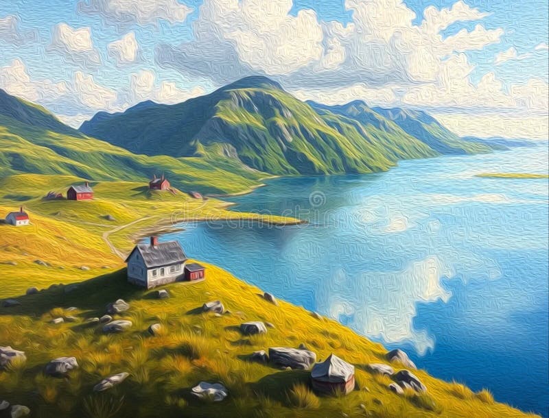 Norway . Mountain Landscape. Pattern with Oil Paint for Printing on ...