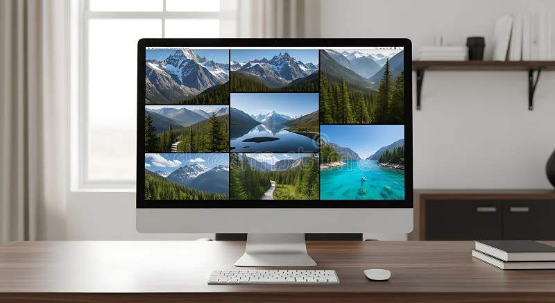 Mountain Landscape Photo Collage on Desktop Computer Screen in Modern ...