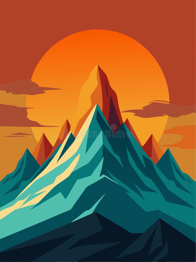 Mountain Landscape with Pine Tree and Moon Stock Illustration ...