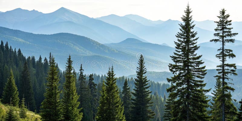 Mountain Landscape with Pine Trees Sketch Stock Illustration ...