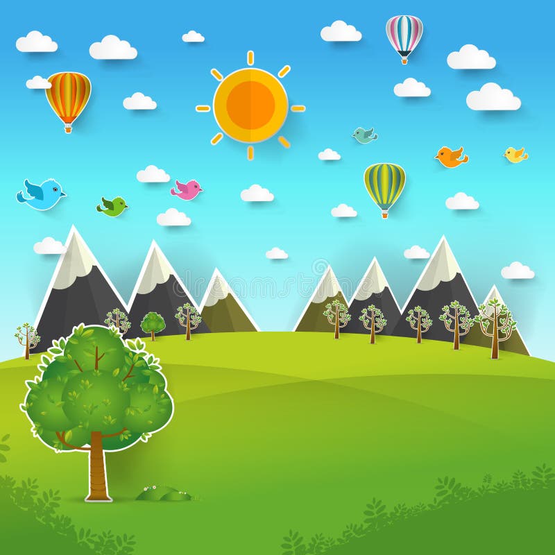 Mountain Landscape on Pop Up Paper Cut Style Stock Vector ...